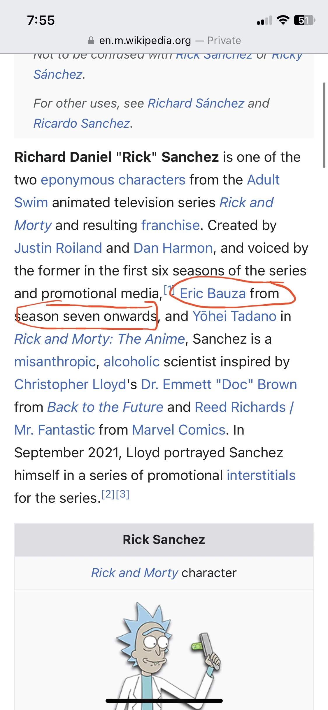 Someone is adding false information on the Wikipedia page on Rick. | Fandom