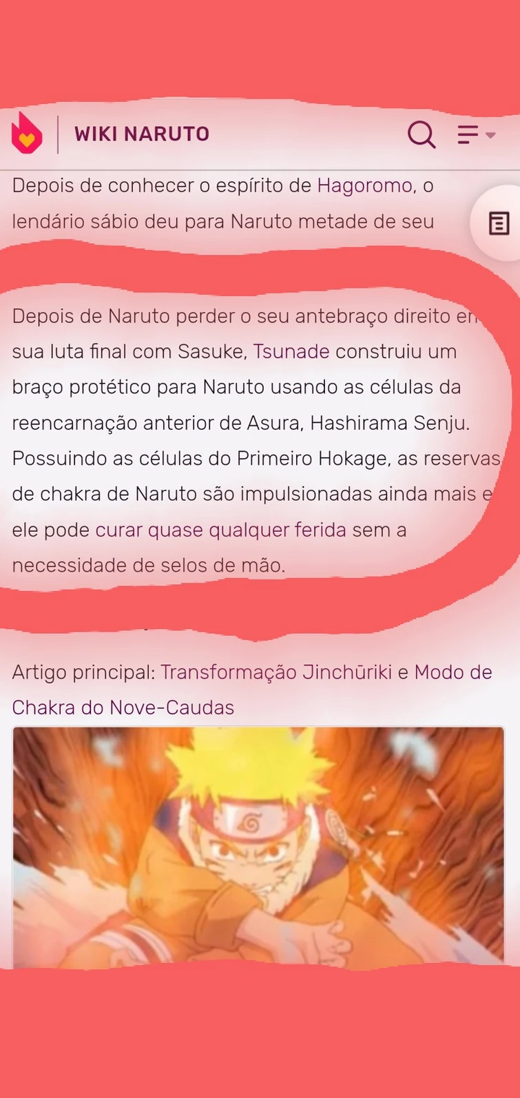 Naruto tem a regeneração das células de Hashirama por causa do braço ...