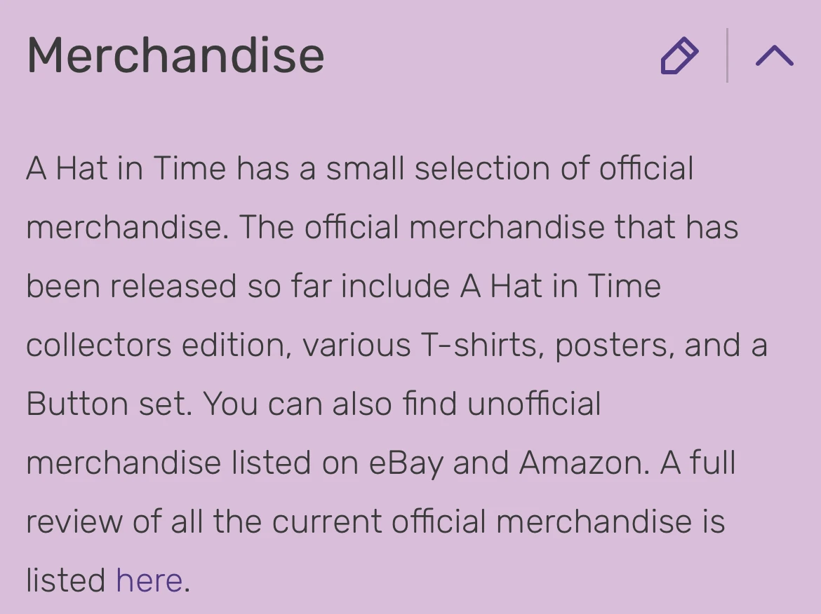 the link at the end of the merchandise section | Fandom