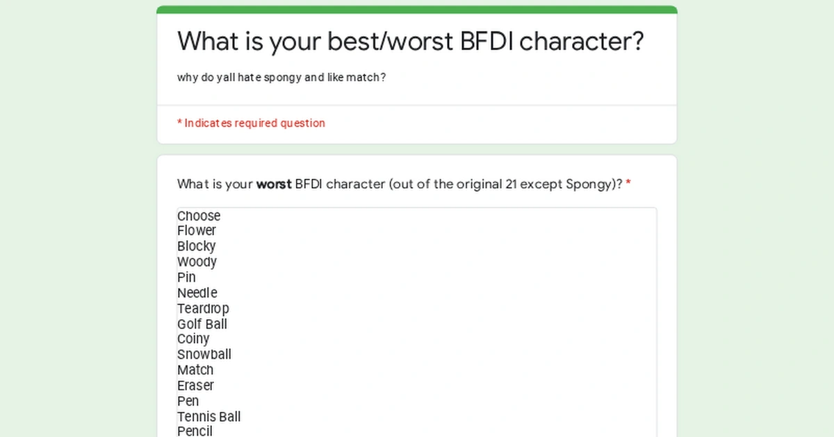 what is your best/worst bfdi character | Fandom