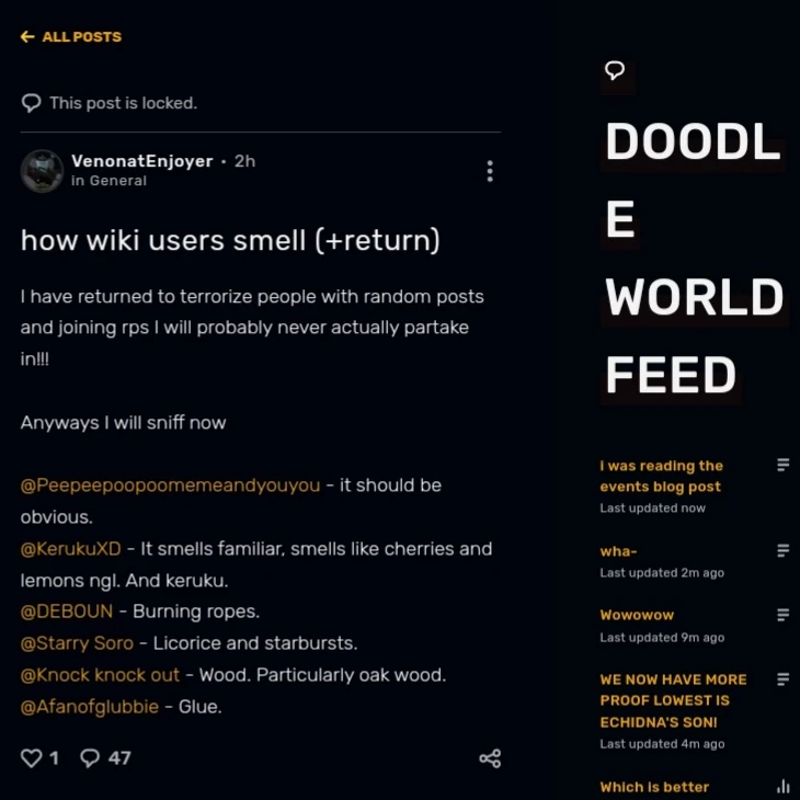 I come back to being pinged on this weird post | Fandom