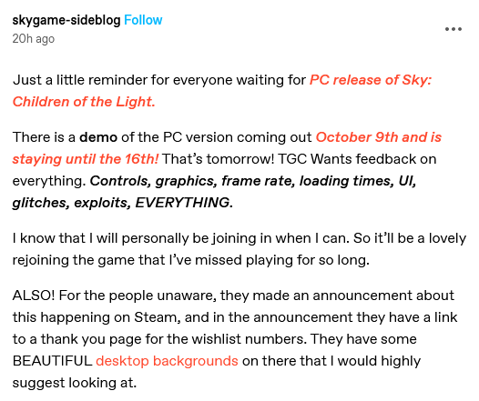 Sky on PC demo soon! | Fandom