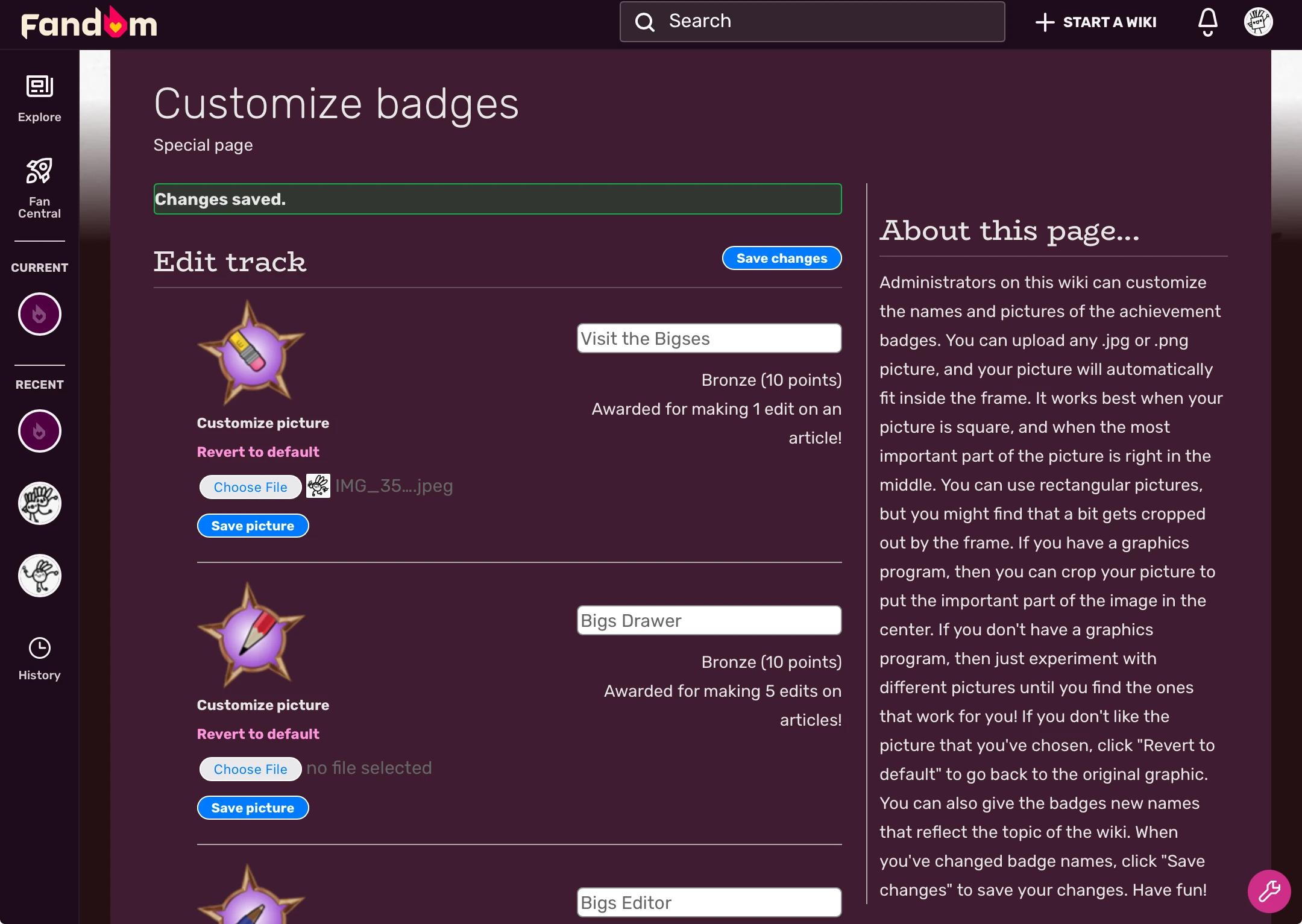 How do I add an image to badges, everytime I add one and click Save ...