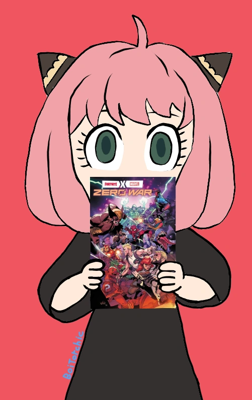 Drawing I made last week of Anya holding the Fortnite X Marvel comic ...