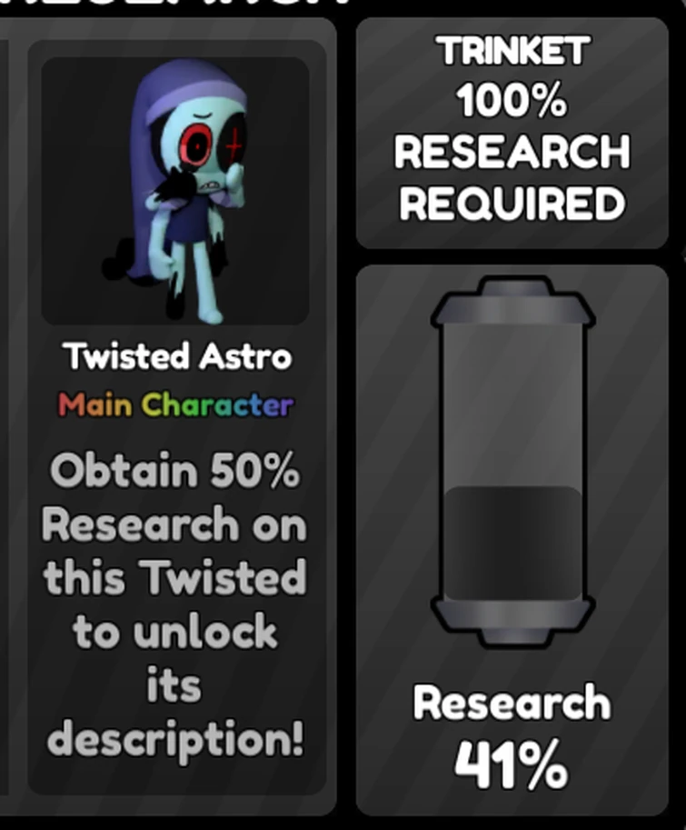 Help I have 41% research on twisted astro | Fandom