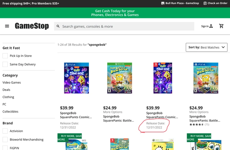 It says the release date for SpongeBob cosmic shake on GameStop.com ...