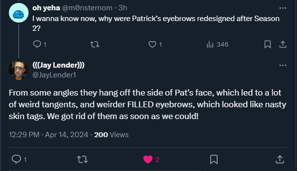 Jay Lender explains the reason why Patrick's eyebrows were changed | Fandom