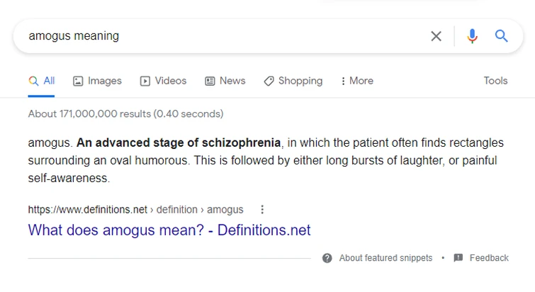 "amogus" definition by Google. | Fandom