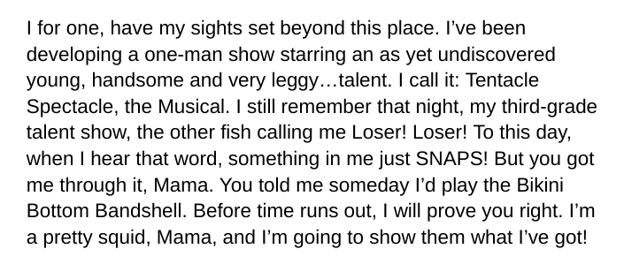 I chose a SpongeBob monologue for a theater assignment | Fandom