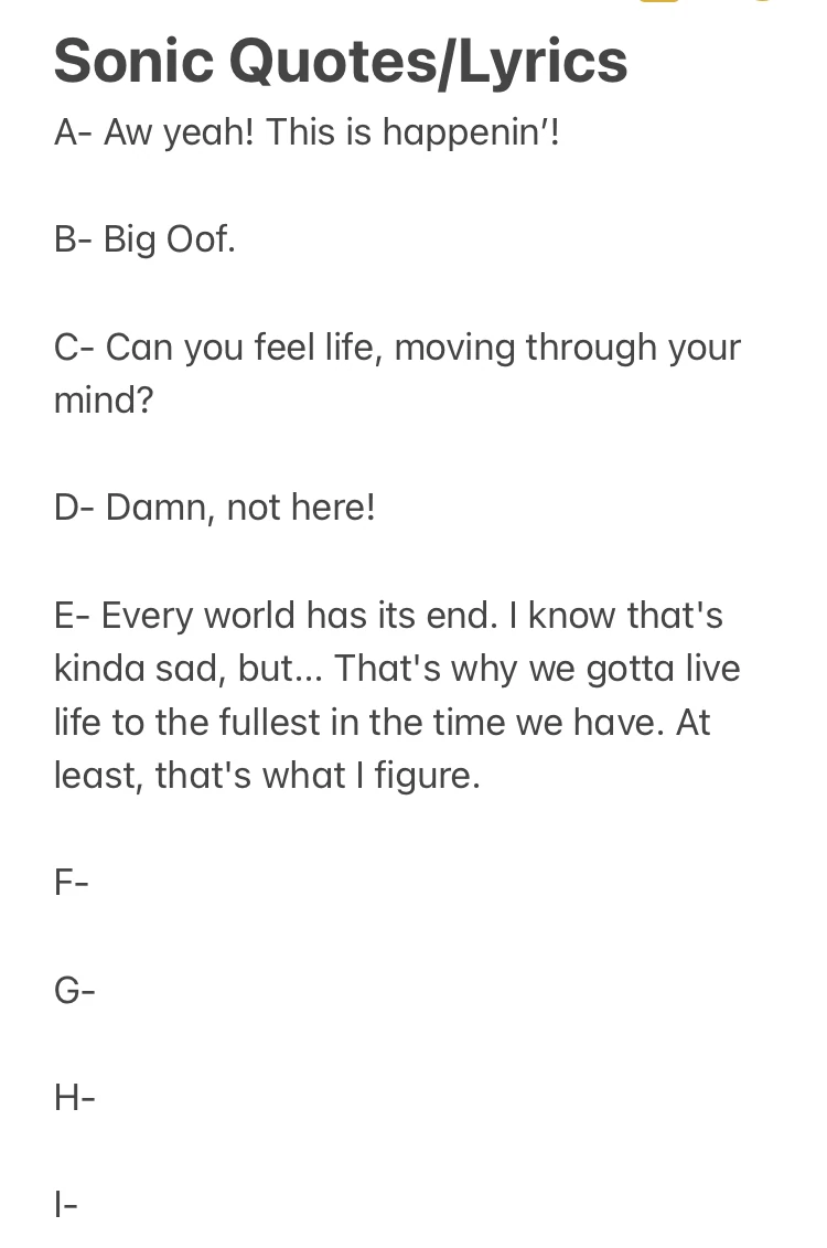 Give me a Sonic quote/lyric that starts with F and the most liked gets ...