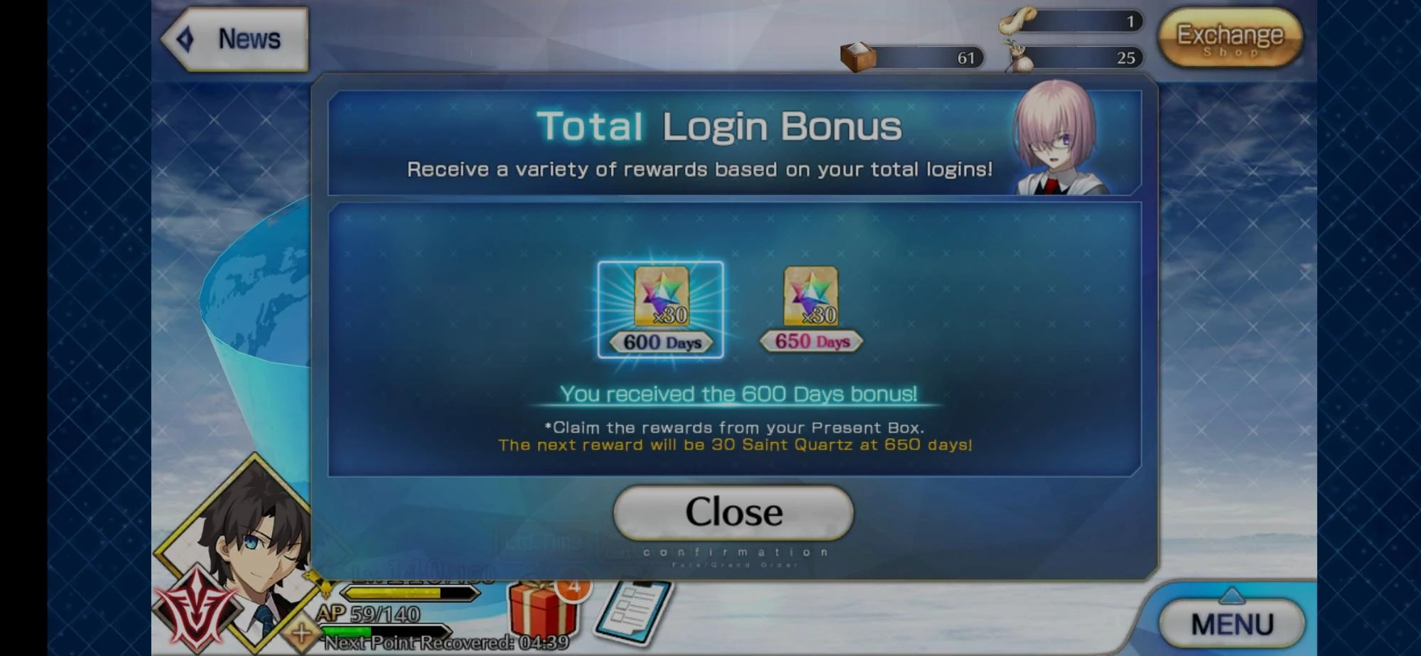 600 days total login. | Fandom
