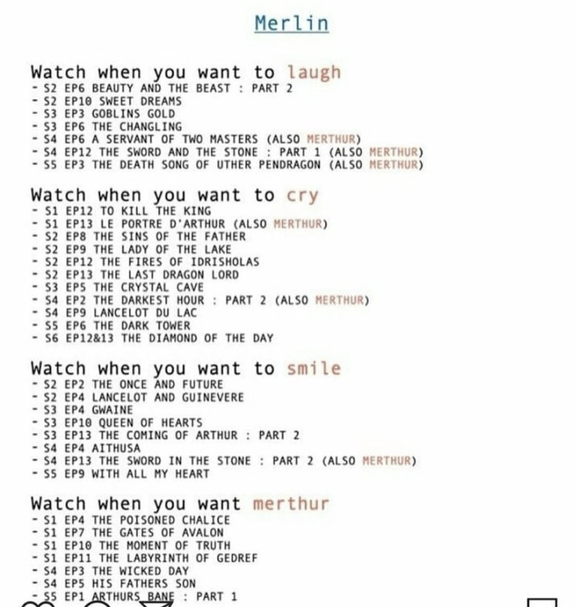 Merlin Rewatch List | Fandom