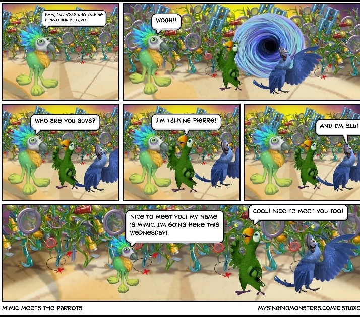 The parrots meet. | Fandom