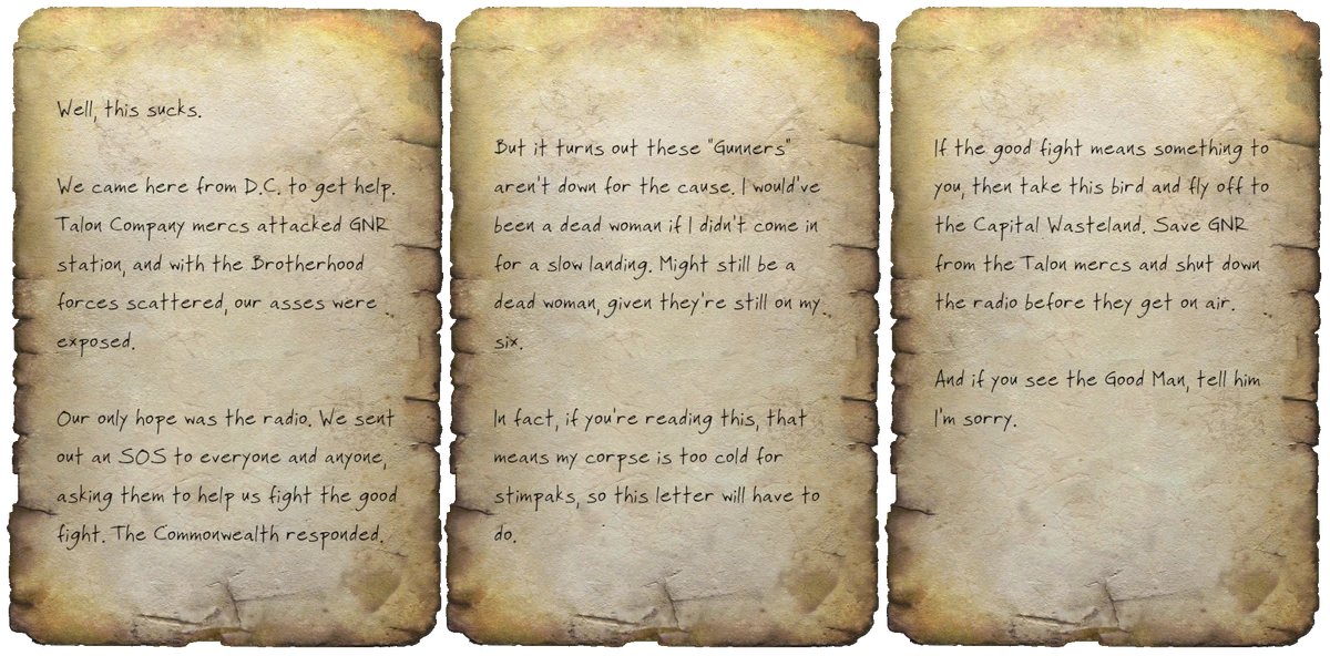 Sparrow's note | Fallout Wiki | Fandom