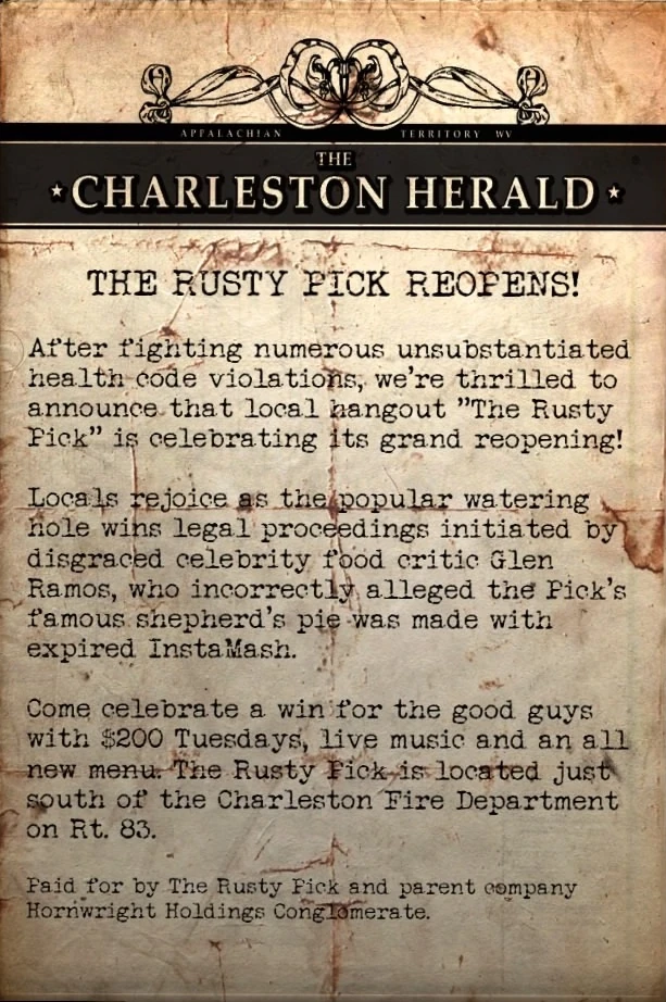 The Rusty Pick Reopens! | Fallout Wiki | Fandom