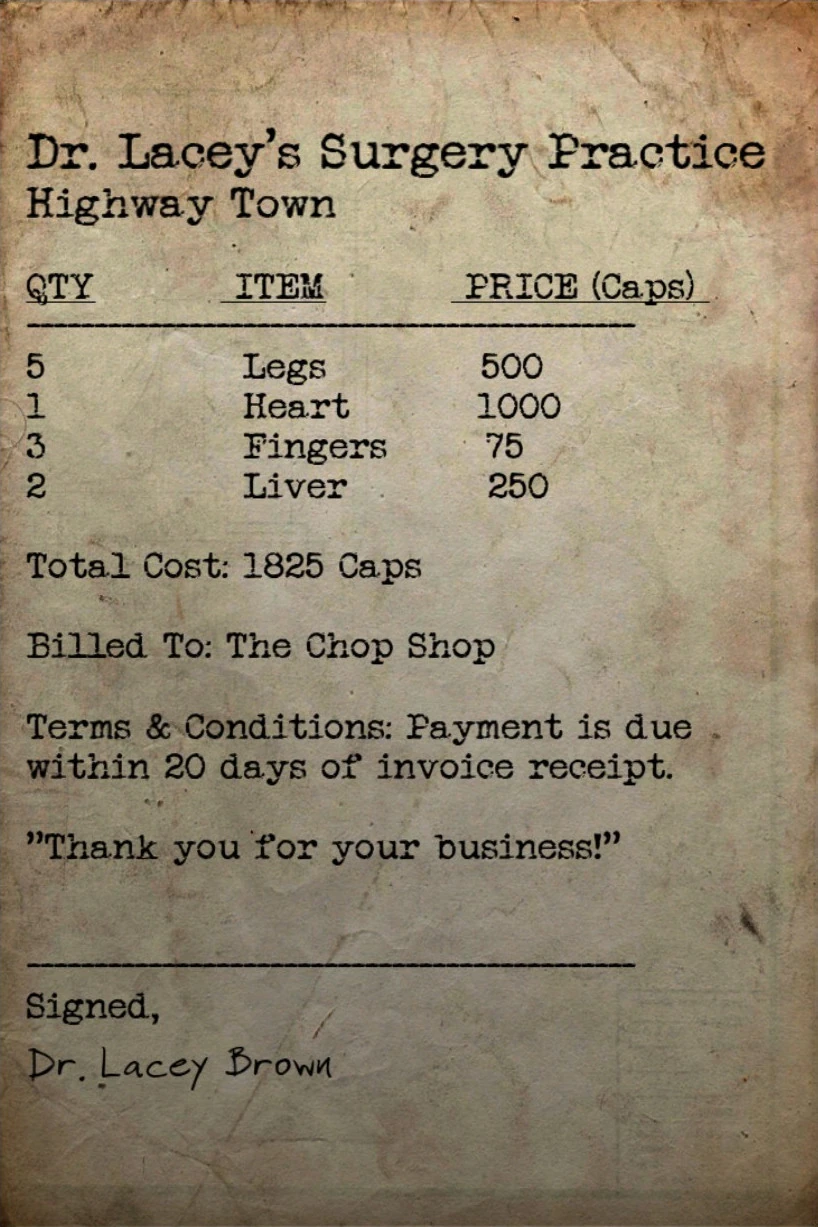 Chop Shop invoice | Fallout Wiki | Fandom