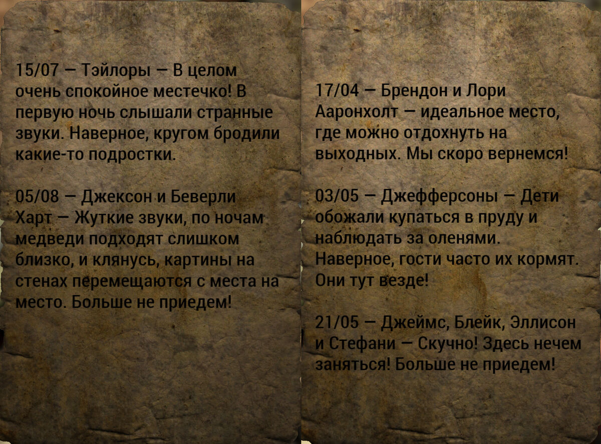 Книга отзывов в хижинах у горной реки Убежище Fandom