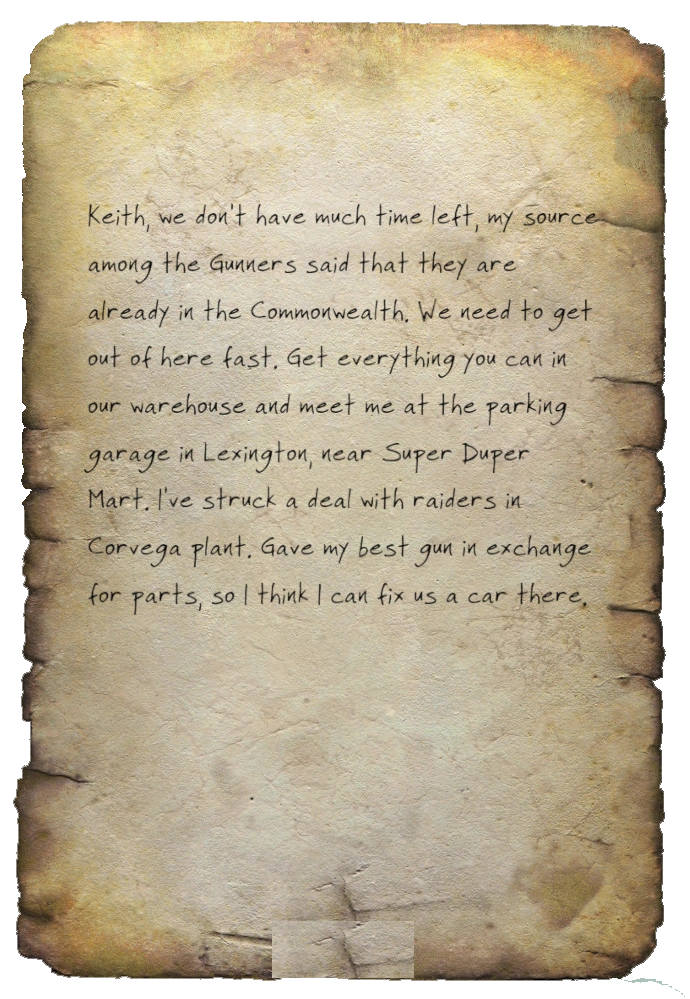 Keith's note | Fallout Wiki | Fandom