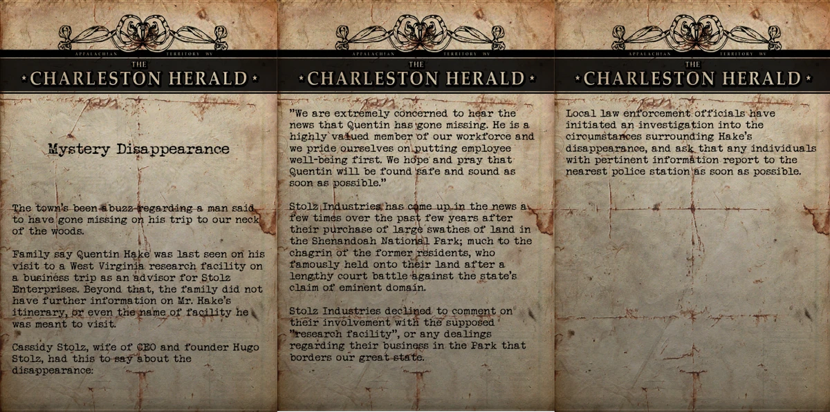 Charleston Herald: Mystery Disappearance | Fallout Wiki | Fandom