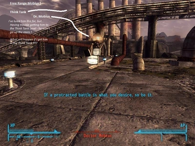 Forum:Old World Blues DLC: Dr. Mobius will follow you out of Forbidden ...