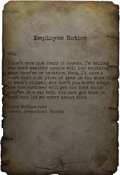 Dreamboat owner's note | Fallout Wiki | Fandom