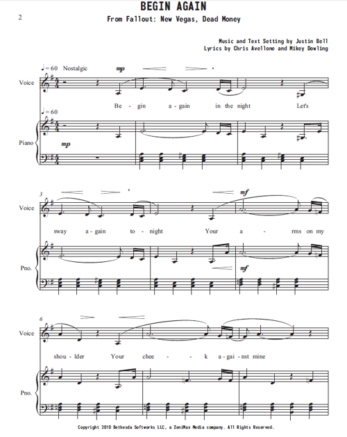 User blog:TrailerParkApe/Begin Again sheet music released | Fallout ...