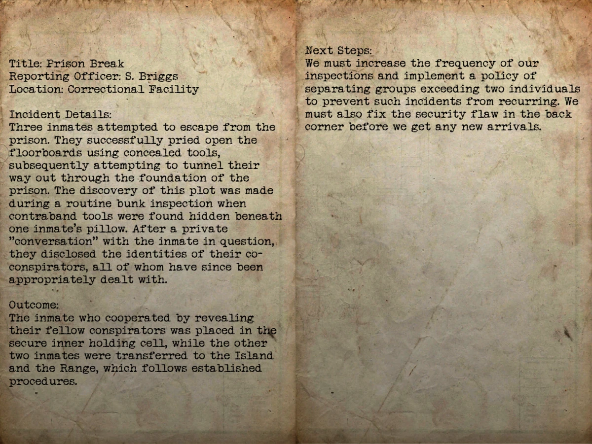 Prison incident report | Fallout Wiki | Fandom