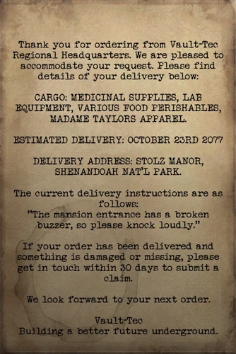 Vault-Tech supply order | Fallout Wiki | Fandom