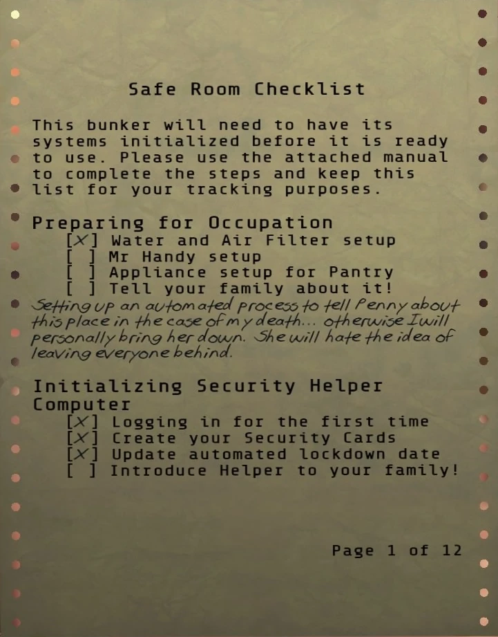 Safe room checklist | Fallout Wiki | Fandom