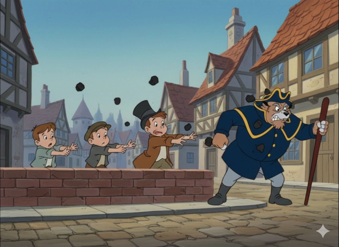 Oliver Twist, Charlie Bates and Artful Dodger tossing Coals over Mr ...