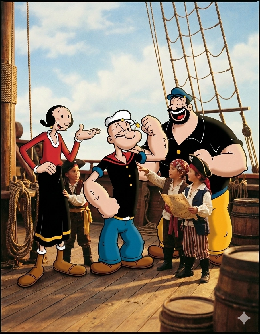 Popeye advertisement - I'm strong to the finish, eats his spinach ...