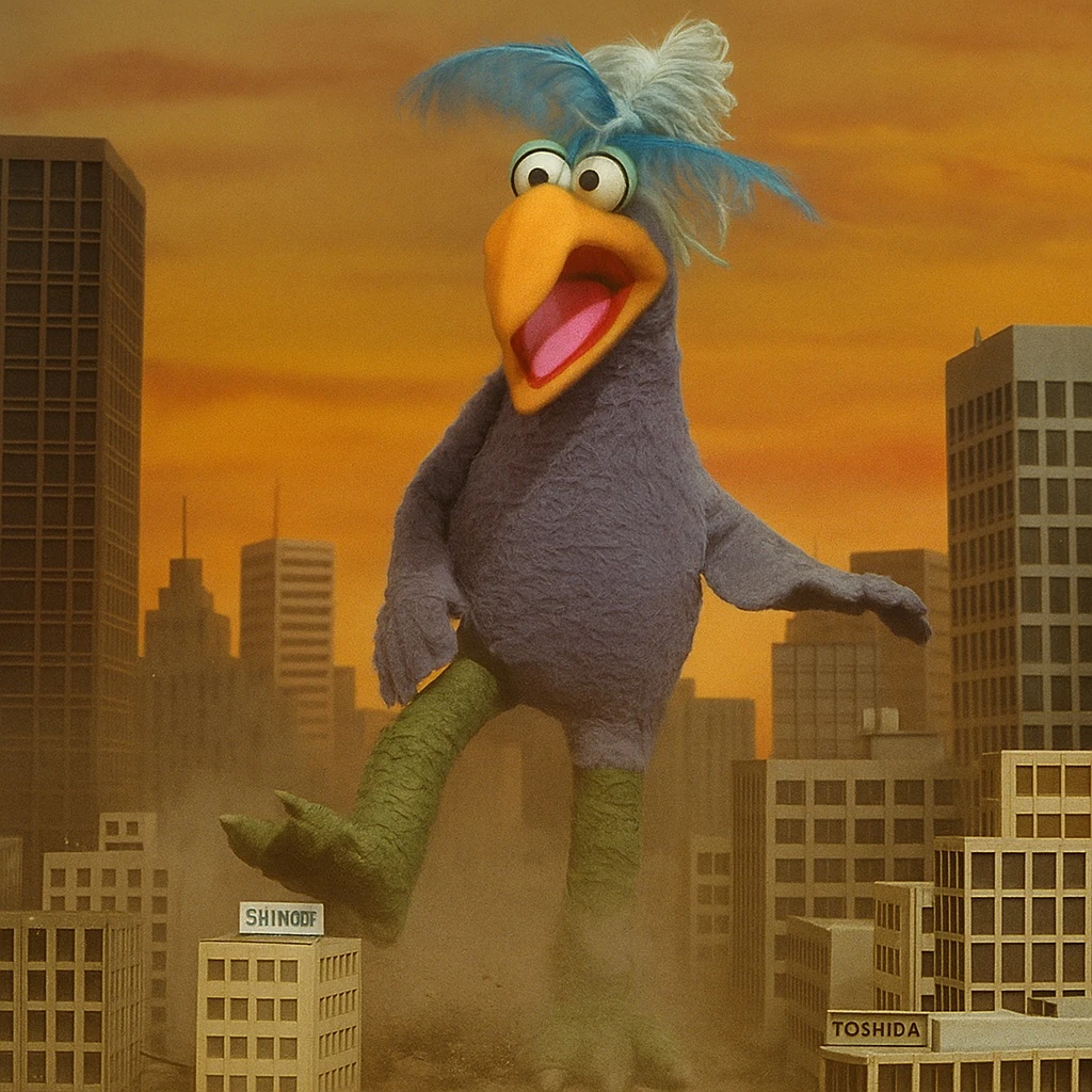 Mel Bird as a giant, stomping through a cityscape | Fan art Fun Wiki ...