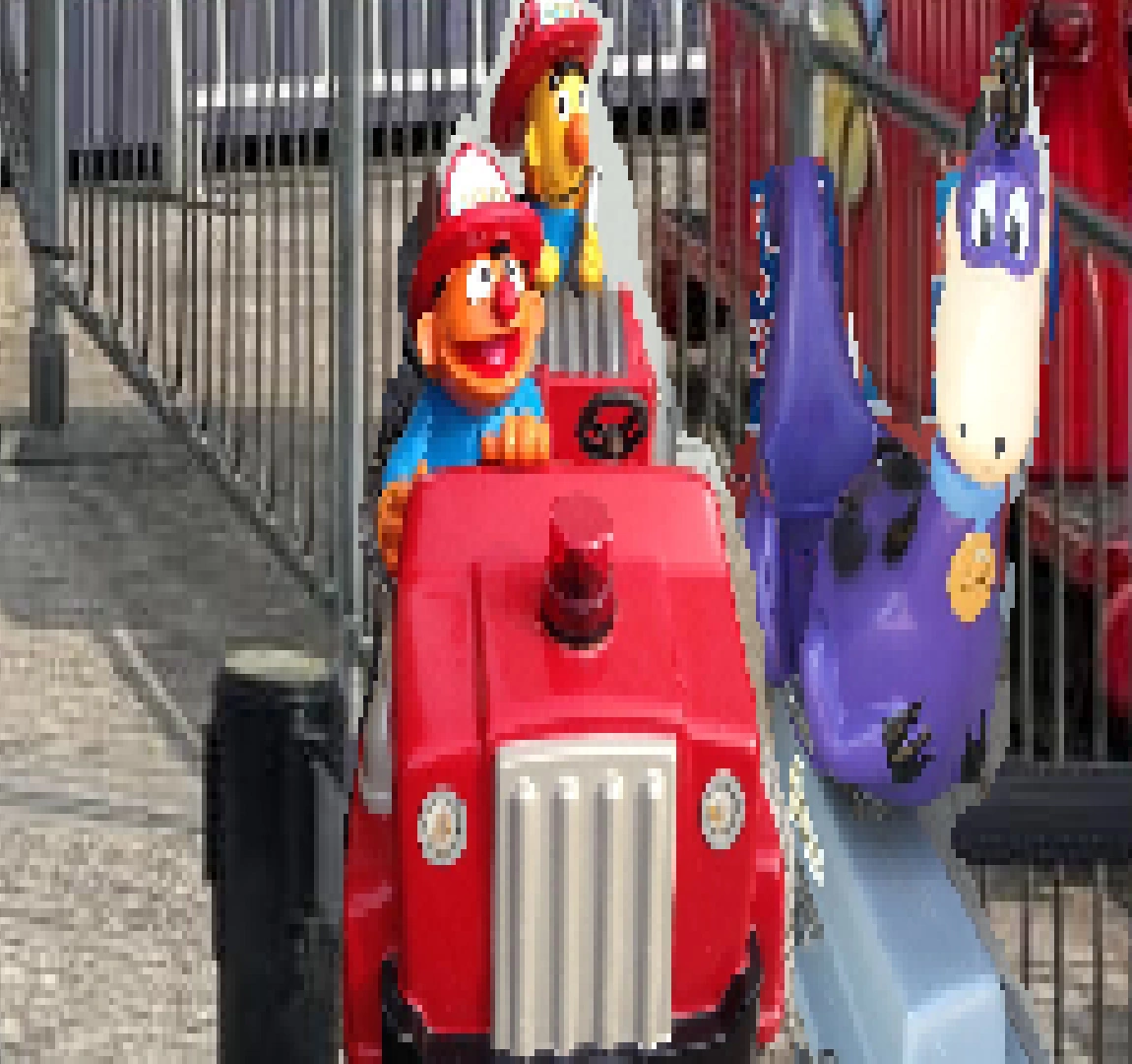 Coin operated kiddie rides - Ernie and Bert (fire truck) and Dino (The ...