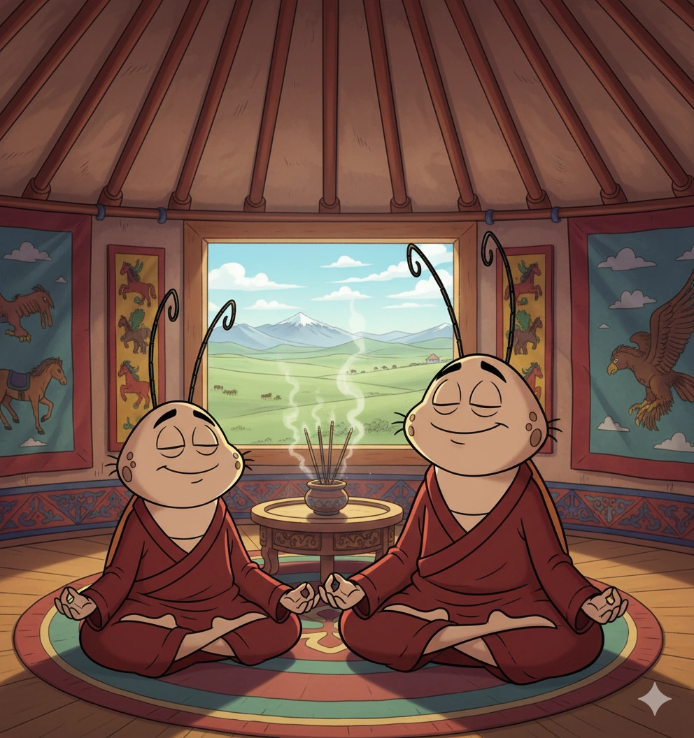 Rube Roach and Reg Roach are doing a meditation at mongolian (Gemini ...