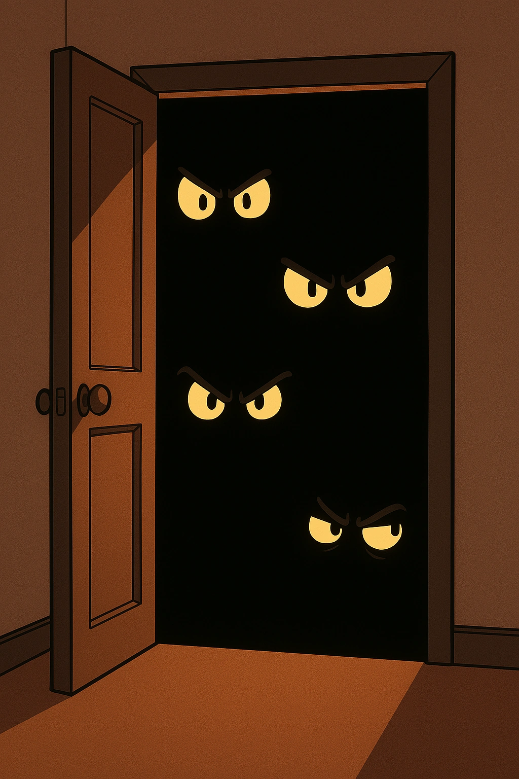 A darkened doorway with glowing eyes of scary monsters (Copilot AI ...