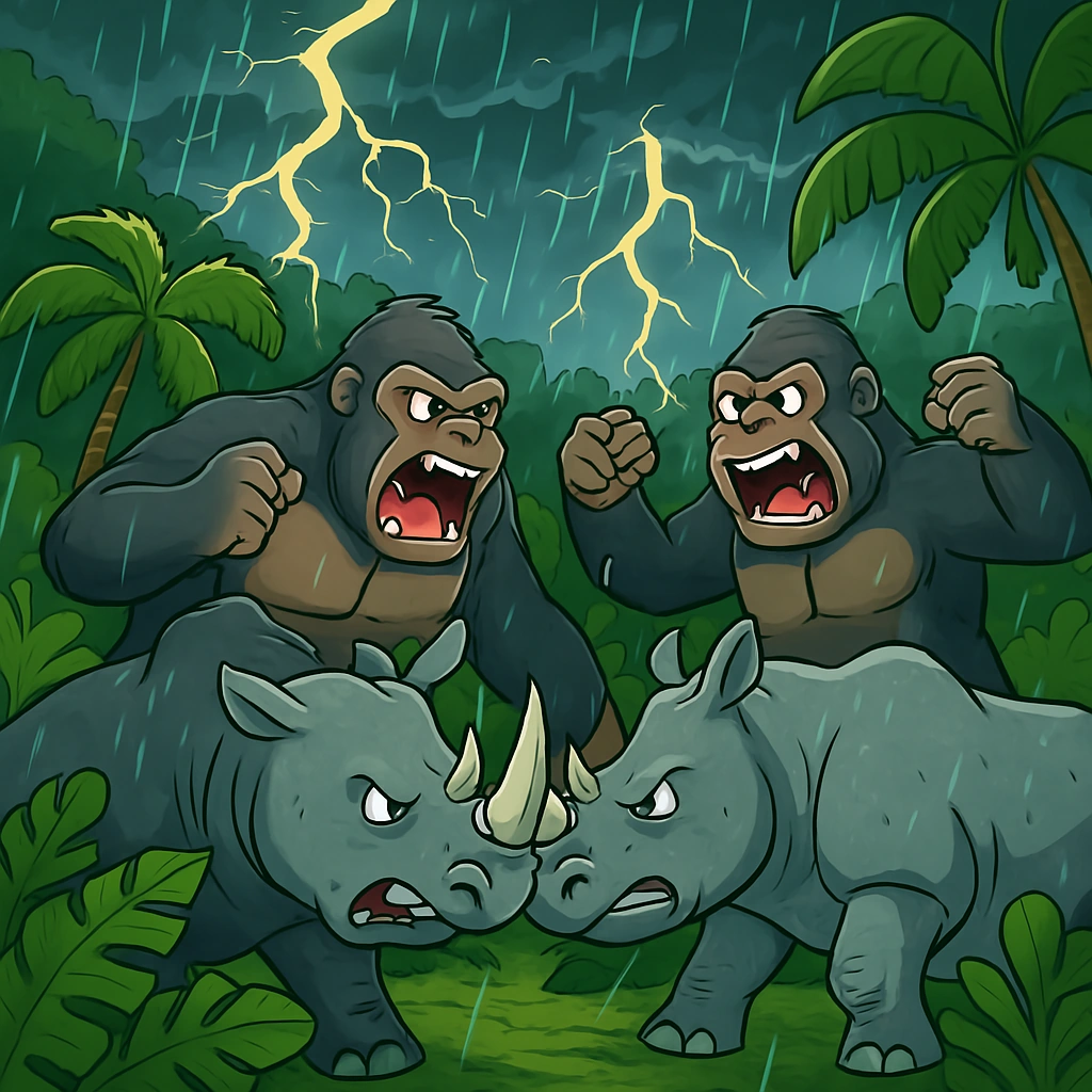 Gorillas and rhinos fighting (Copilot AI stuff) | Fan art Fun Wiki | Fandom