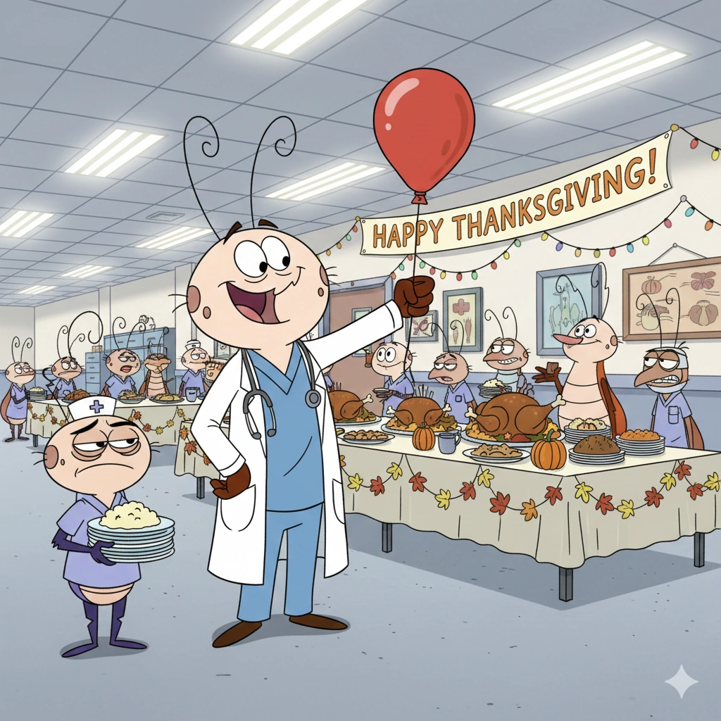 Doctor Rube Roach and Nurse Reg Roach in Thanksgiving at Hospital ...