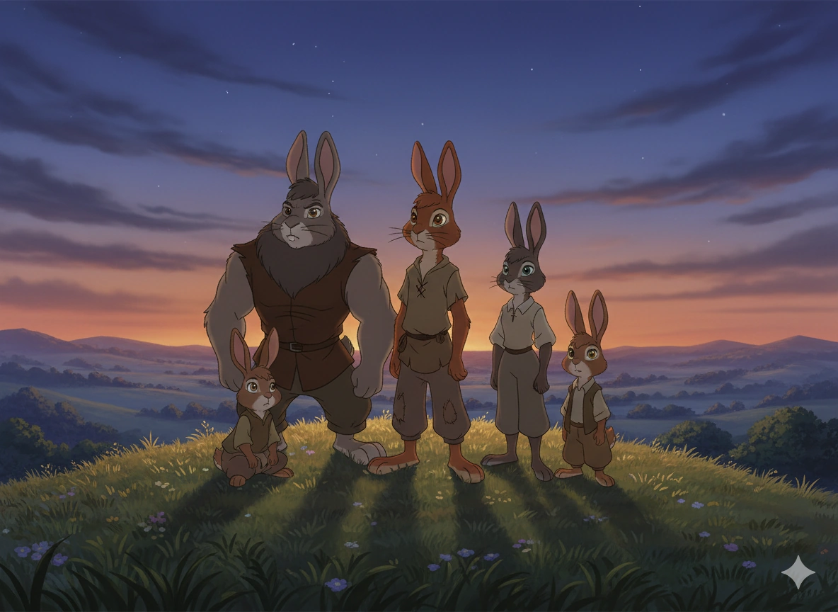 Watership Down rabbits, but anthropomorphic rabbits (Made by Gemini ...