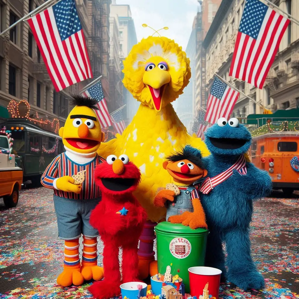 Big Bird, Elmo, Cookie Monster, Ernie and Bert celebrating the 4th of ...