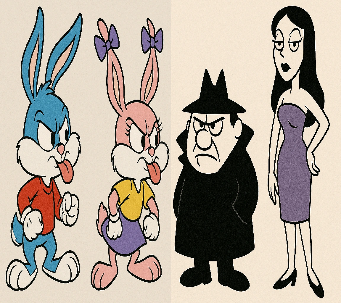Buster and Babs Bunny blows a Raspberry at Boris and Natasha (Copilot ...