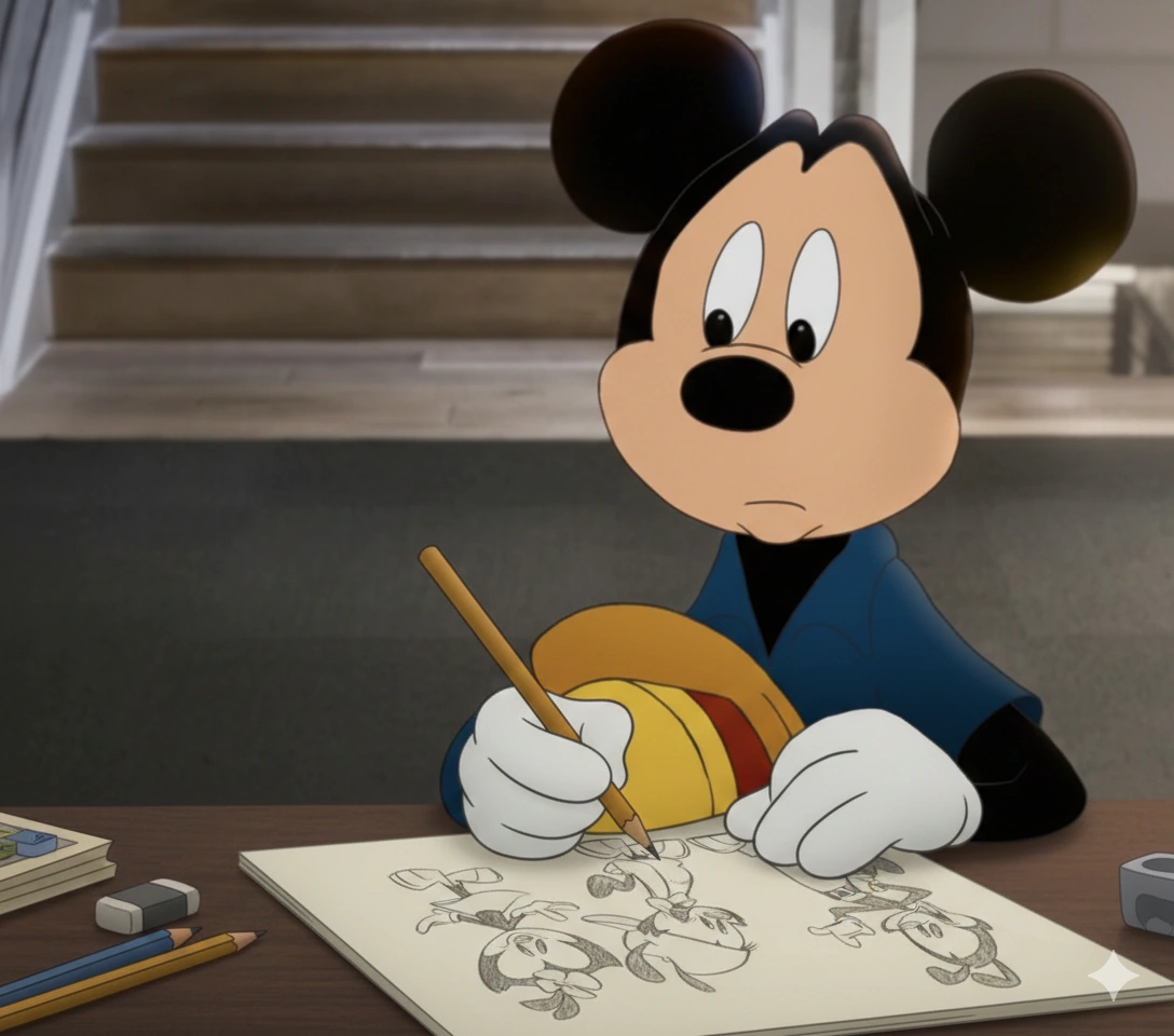 Mickey Mouse is in the office sketch and drawing Yakko, Wako and Dot ...
