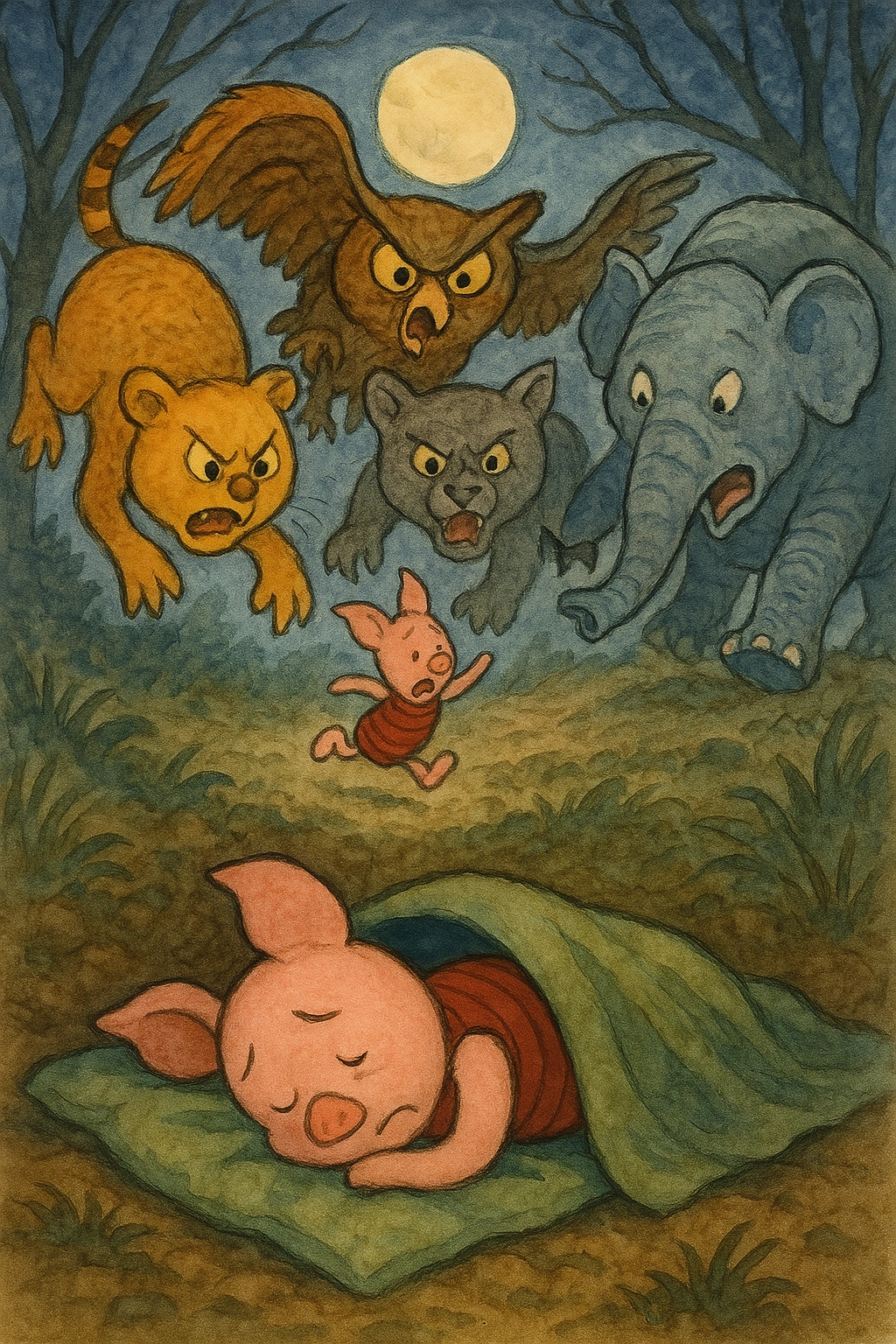 Piglet is dreaming a scary nightmare of woozles and hawkjaws and ...