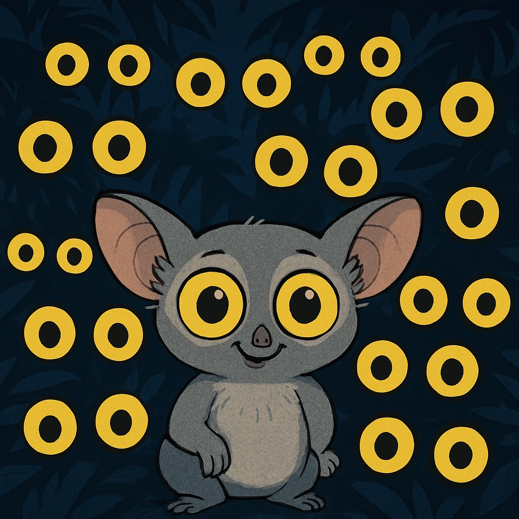 A cute little bushbaby is surrounded by eyes of bushbabies (Copilot AI ...