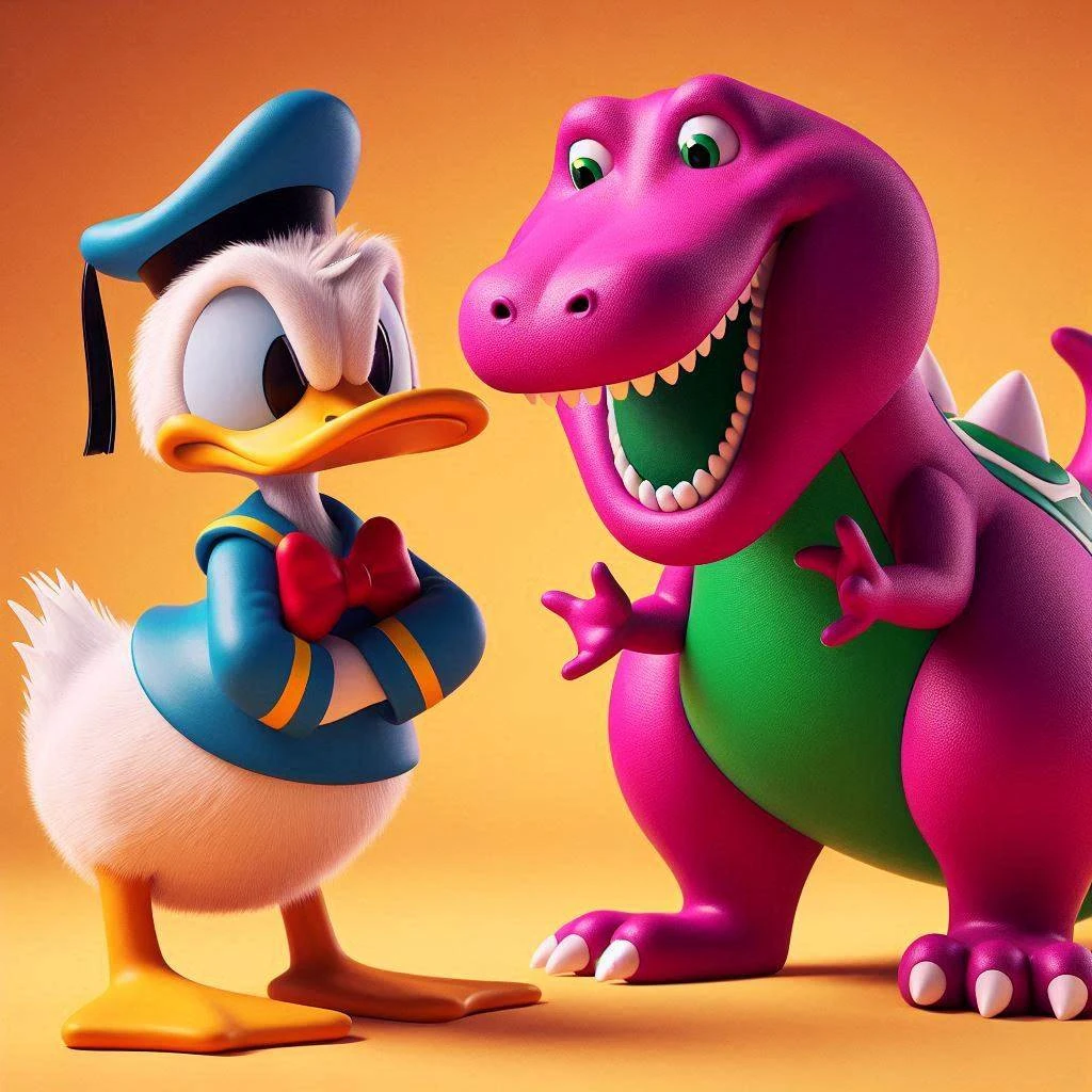 Donald Duck hates Barney (AI stuff) | Fan art Fun Wiki | Fandom