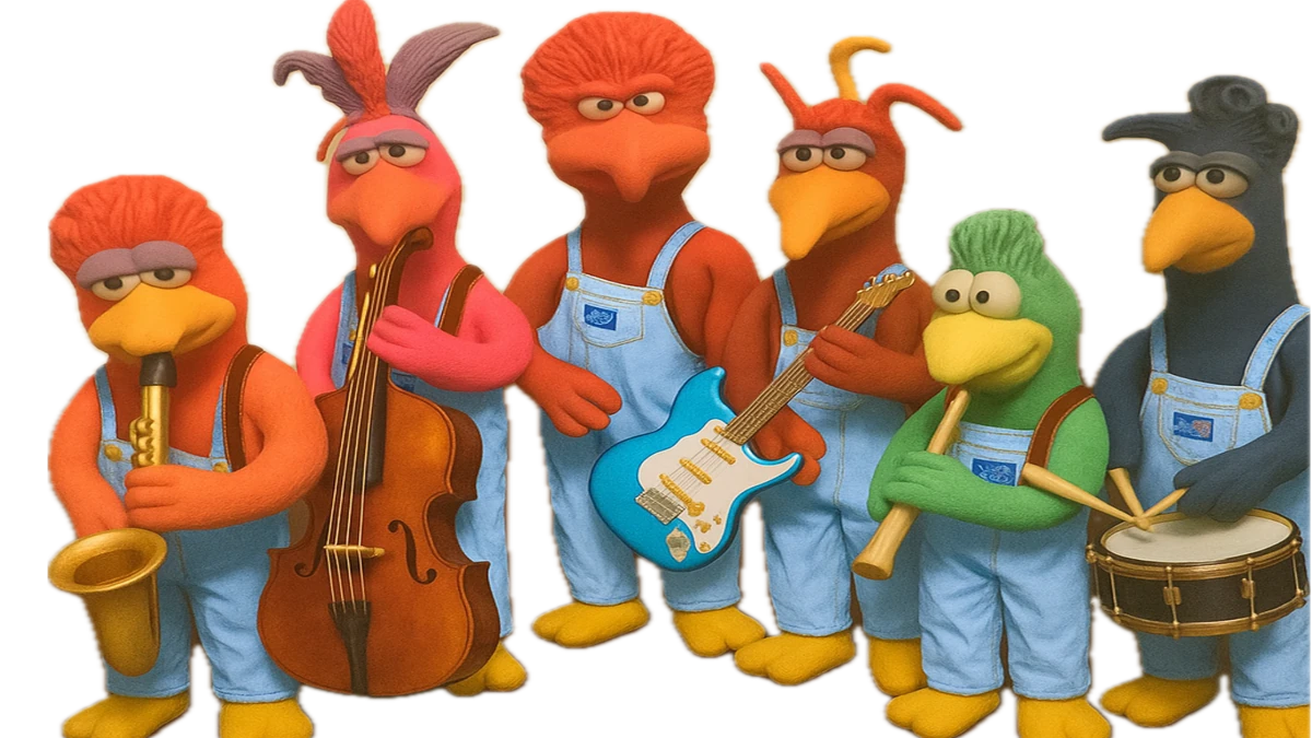 The Muppet Bird Wear Overalls playing musical instruments | Fan art Fun ...
