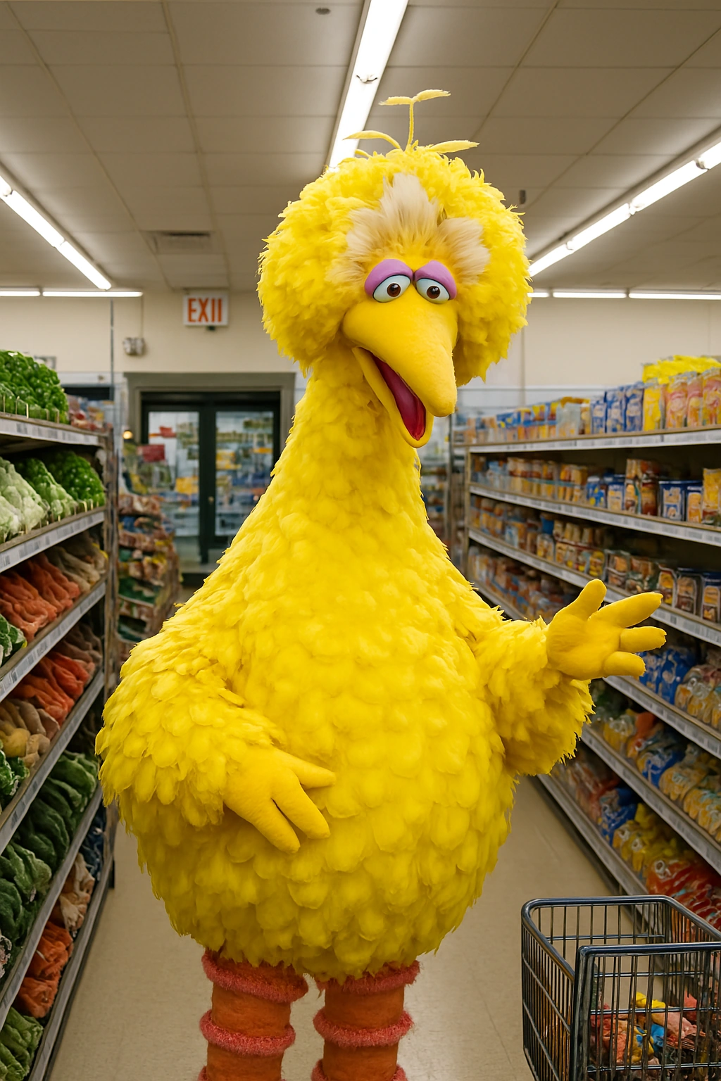 Big Bird at the Supermarket (Copilot Al) | Fan art Fun Wiki | Fandom