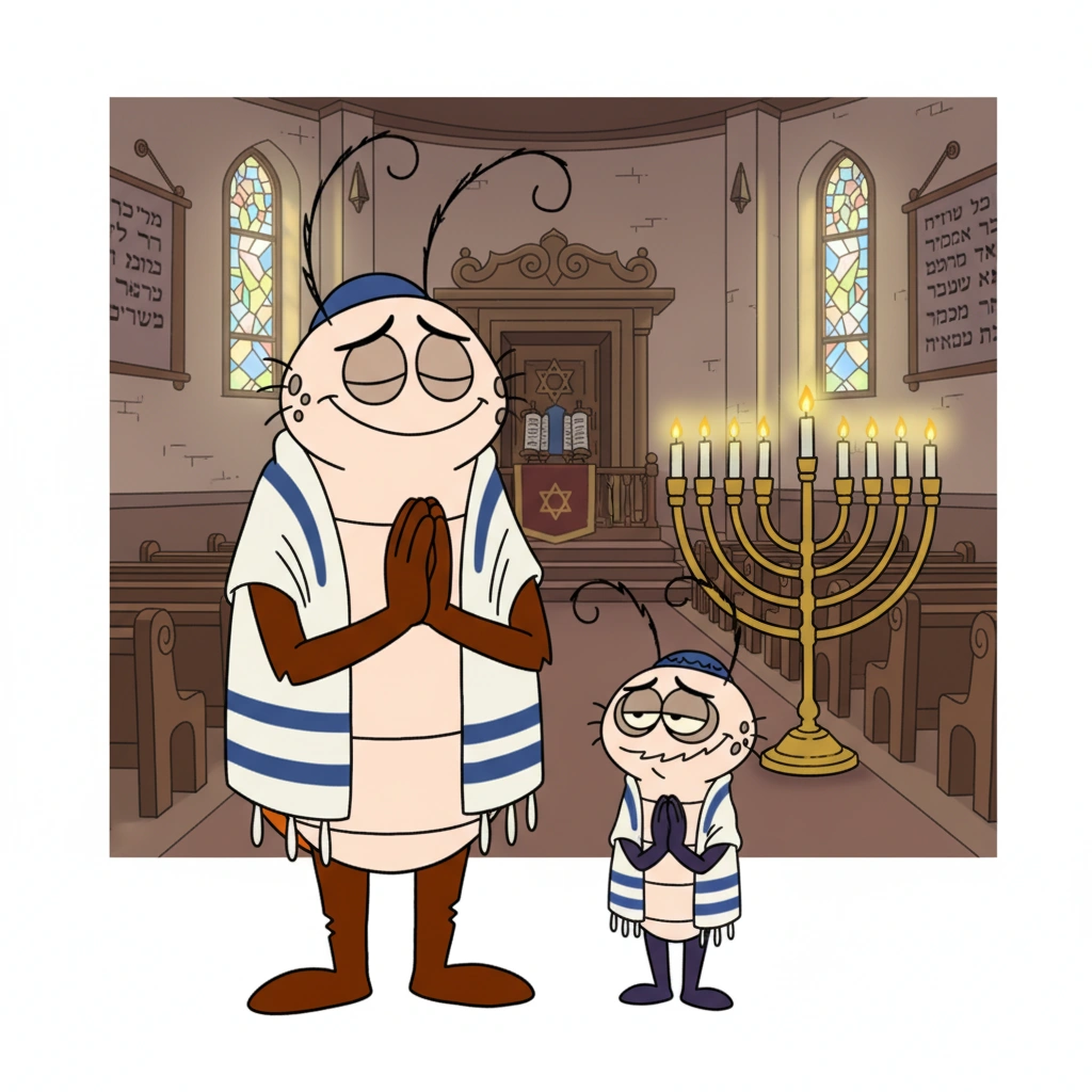Rube Roach and Reg Roach is prayer at synagogue in hanukkah (Gemini ...