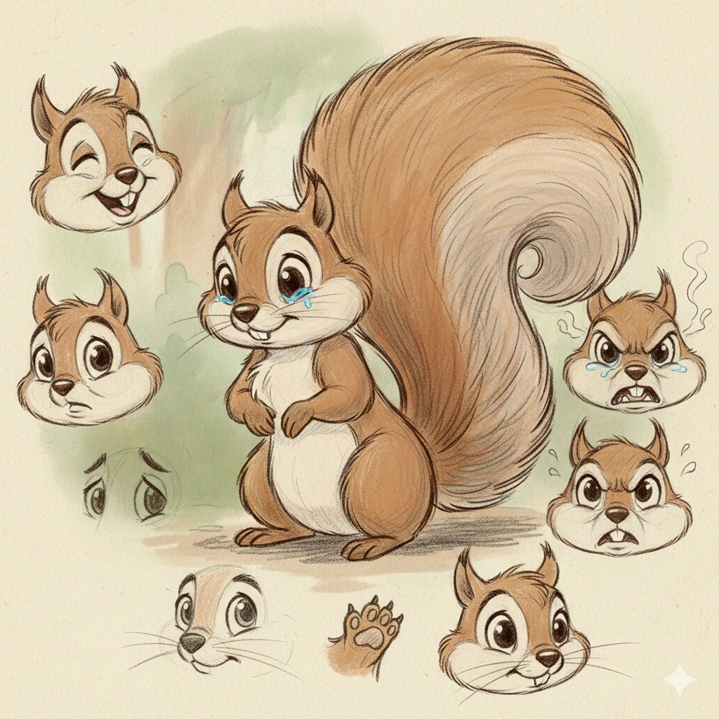 Disney-esque cartoon sketch of a cute squirrel (Gemini) | Fan art Fun ...