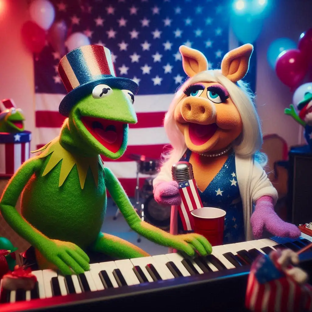Kermit the Frog and Miss Piggy celebrating the 4th of July (Bing AI ...