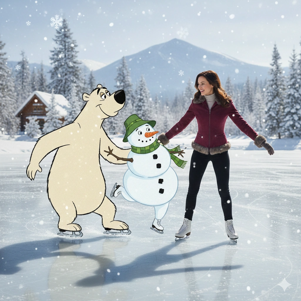 Snow skating promo - Ice skating dancing (polar bear and snowman ...